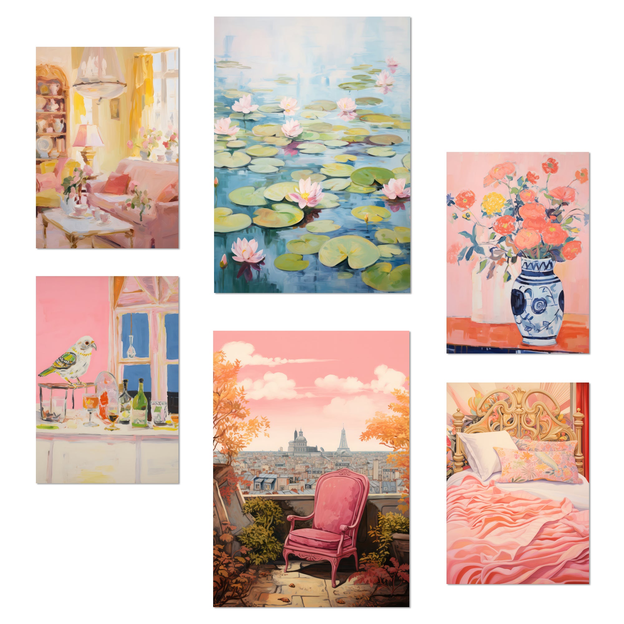Set De 6 Primavera Rosa Pósters Con Ilustración De Diseño Para Decorar ...