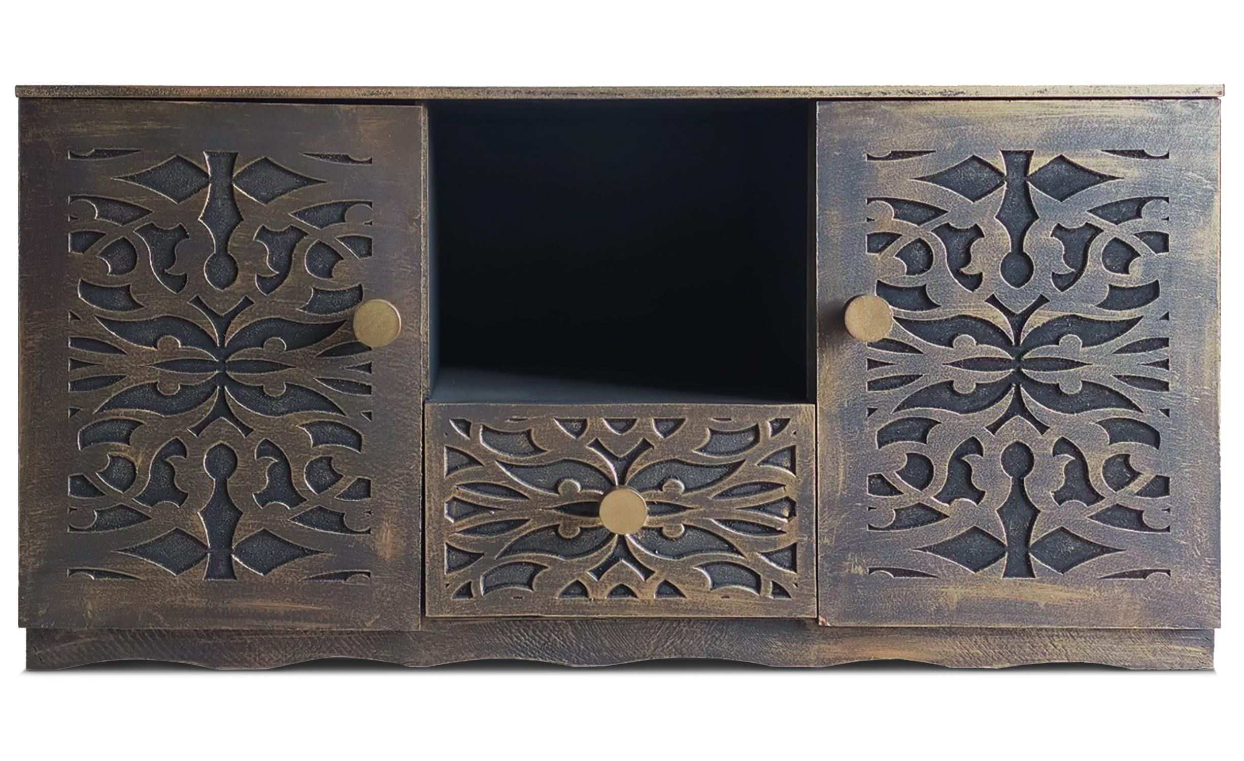 Buffet style oriental avec moulures 120cm Portofino Bois Noir et Or ...