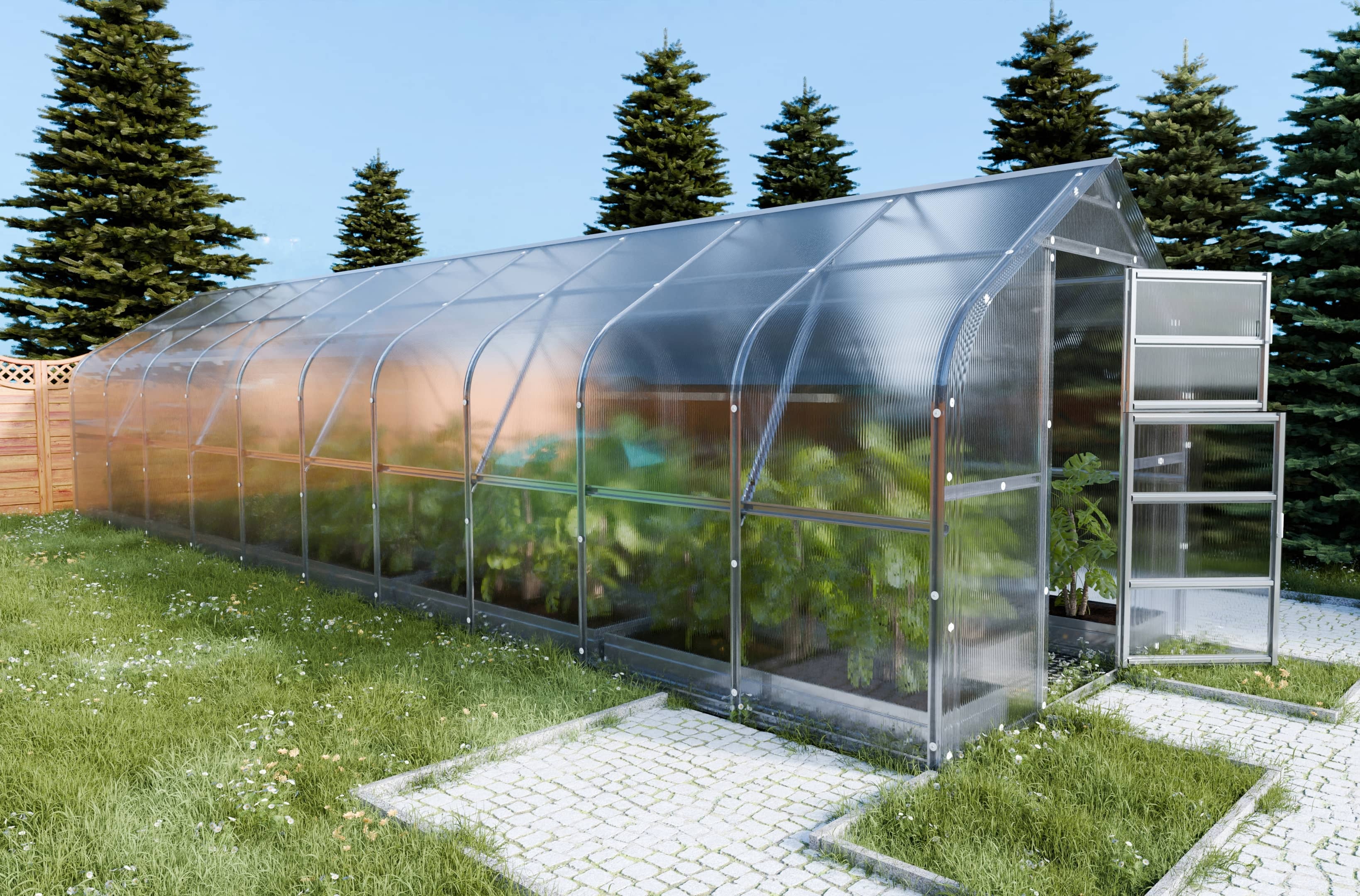 Serre de jardin KLASIKA*DROP 30m2, 2,5m x 12m, 6 mm avec revêtement en ...