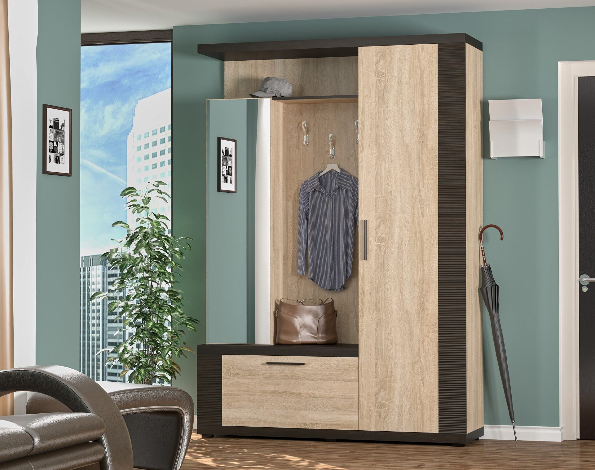 Vestiaire d'entrée Songkhla 155 cm chêne et wengé | Leroy Merlin