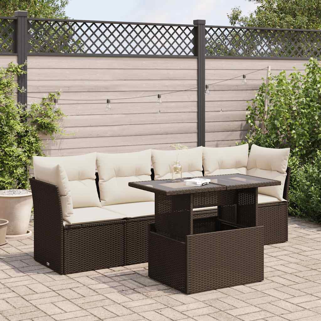 Set Divano da Giardino 5 pz con Cuscini Marrone in Polyrattan vidaXL ...