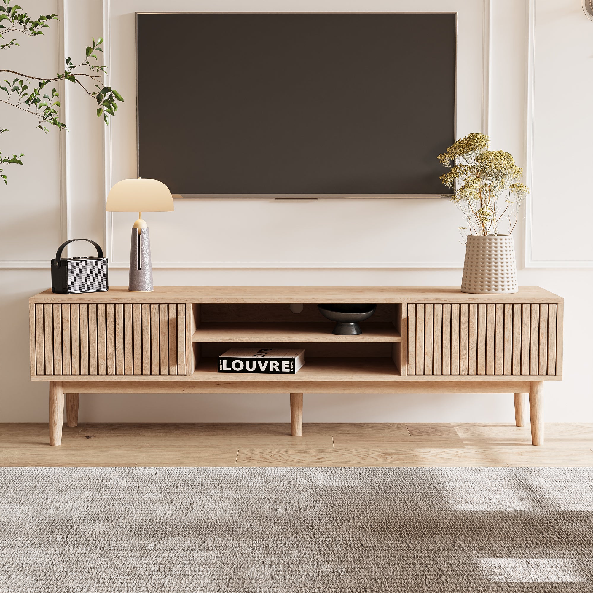 Meuble TV, Banc TV, avec 2 Portes, 150 cm, Meuble TV pour télévision ...