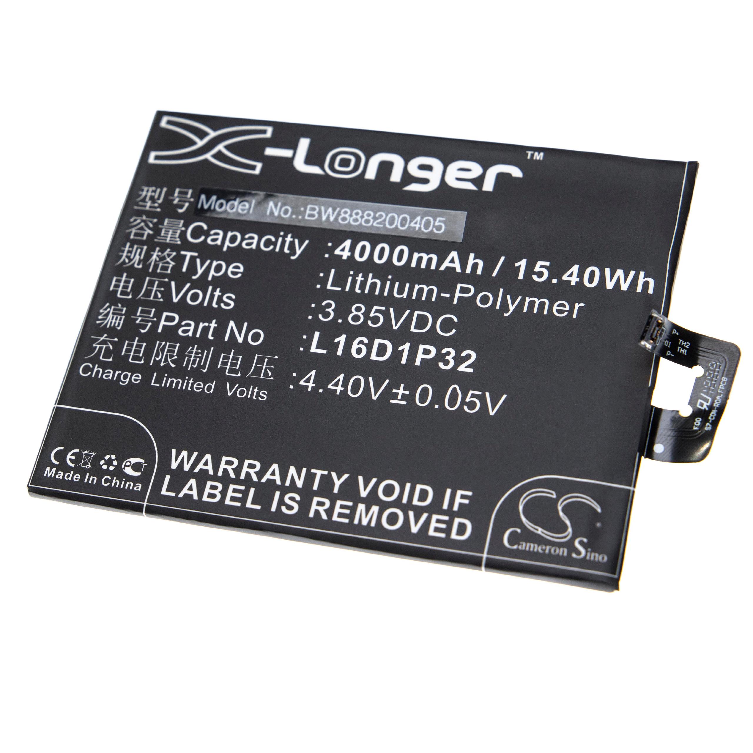 Vhbw Batterie remplacement pour Lenovo L16D1P32 pour téléphone portable (4000mAh, 3,85V, Li ...