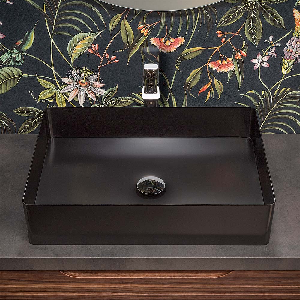 Lavabo rectangulaire à poser 58x38 cm en inox noir mat | Goya | Leroy ...