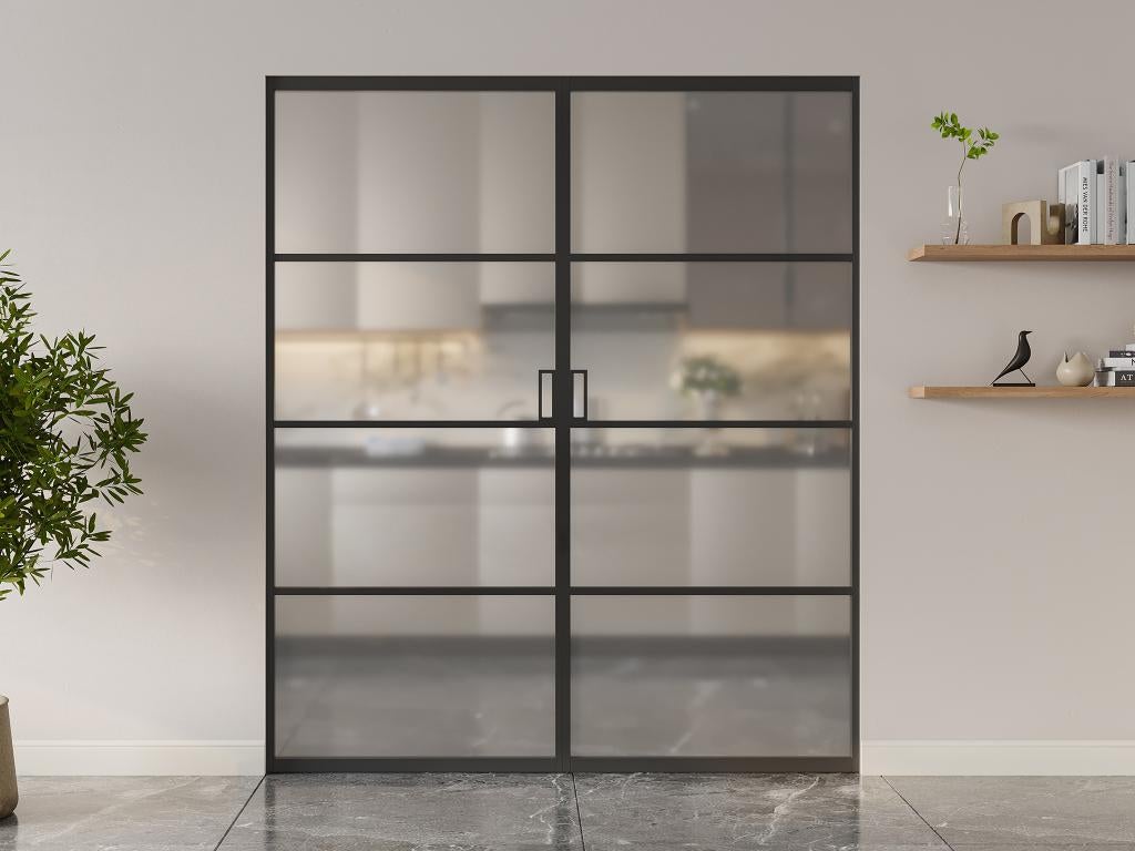 Porte coulissante double avec système à galandage - aluminium et verre ...