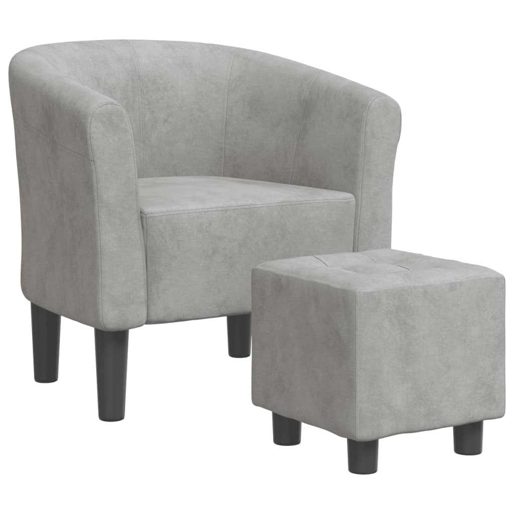 Sillón con taburete terciopelo gris claro - COMFORTXL | Leroy Merlin