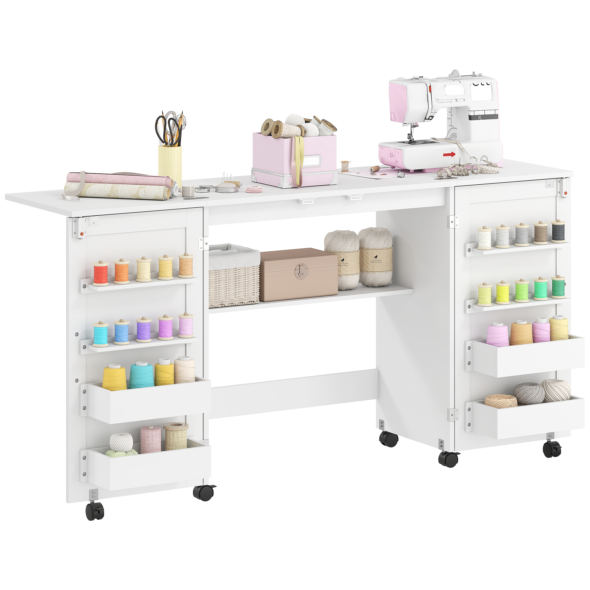 Table de couture pliante, meuble couture à roulettes, 2 portes ...