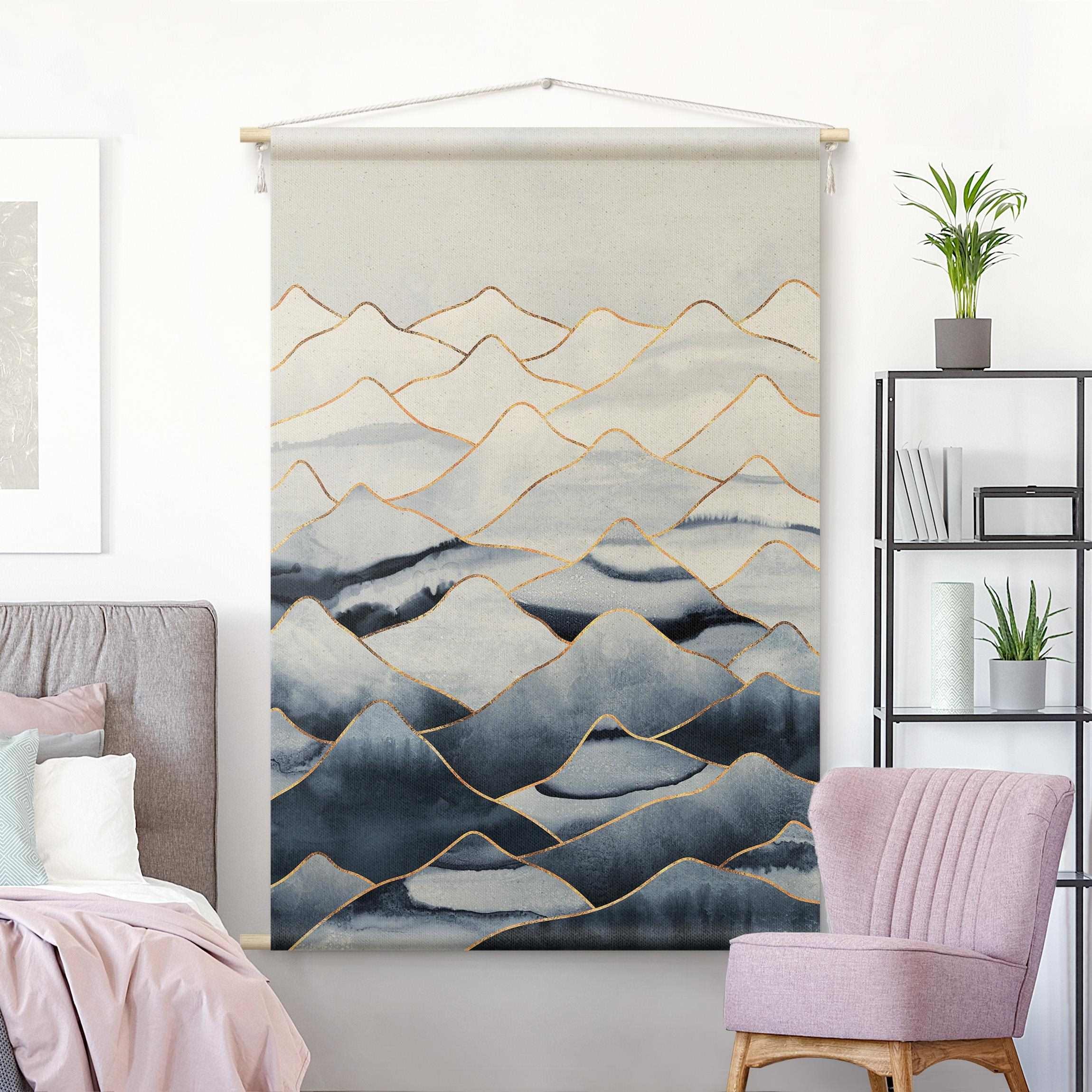 Tapiz - Watercolour Mountains White Gold 90 x 135 cm | Leroy Merlin