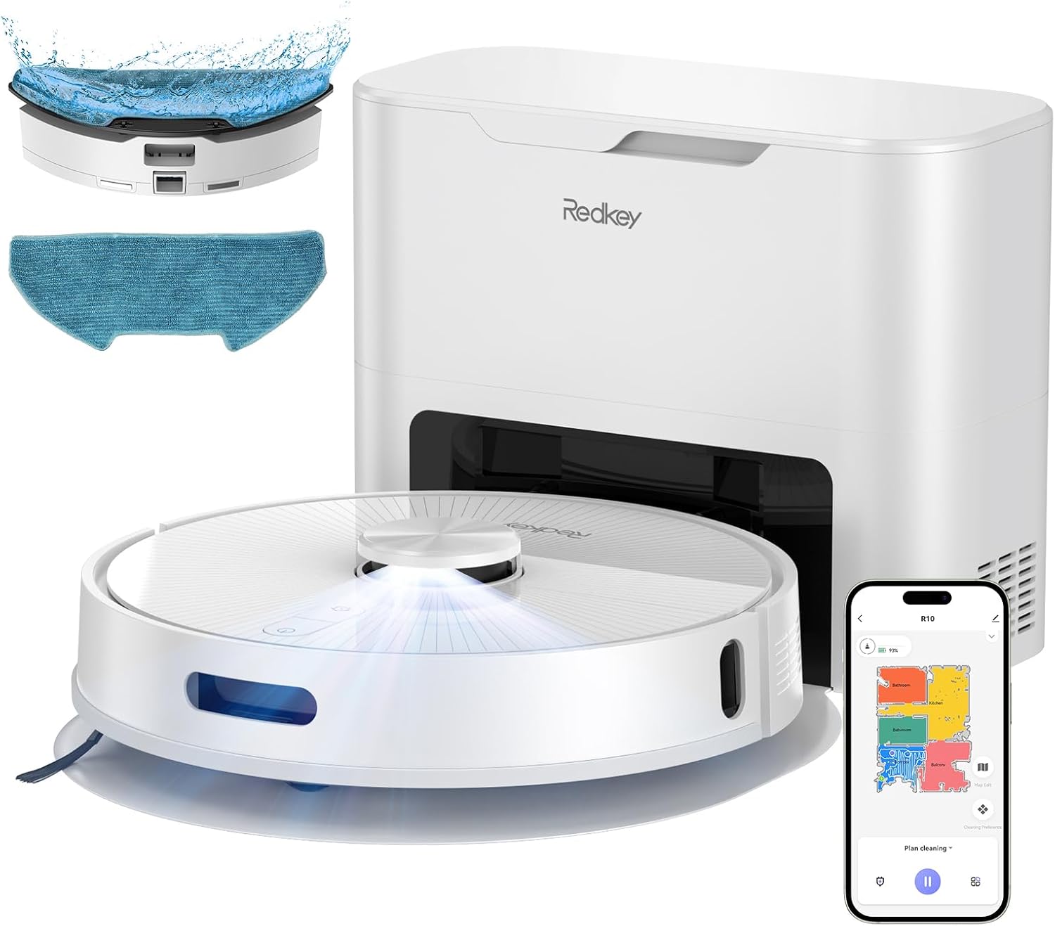 Redkey R10 Robot Aspirapolvere con Base,LDS,4000 Pa,Bianco | Leroy Merlin