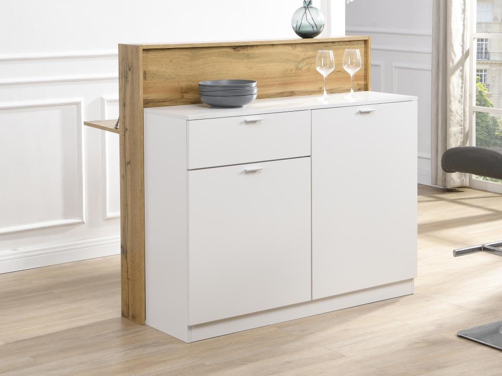 Mobile da bar con 2 ante e 1 cassetto in MDF Bianco e Naturale ...
