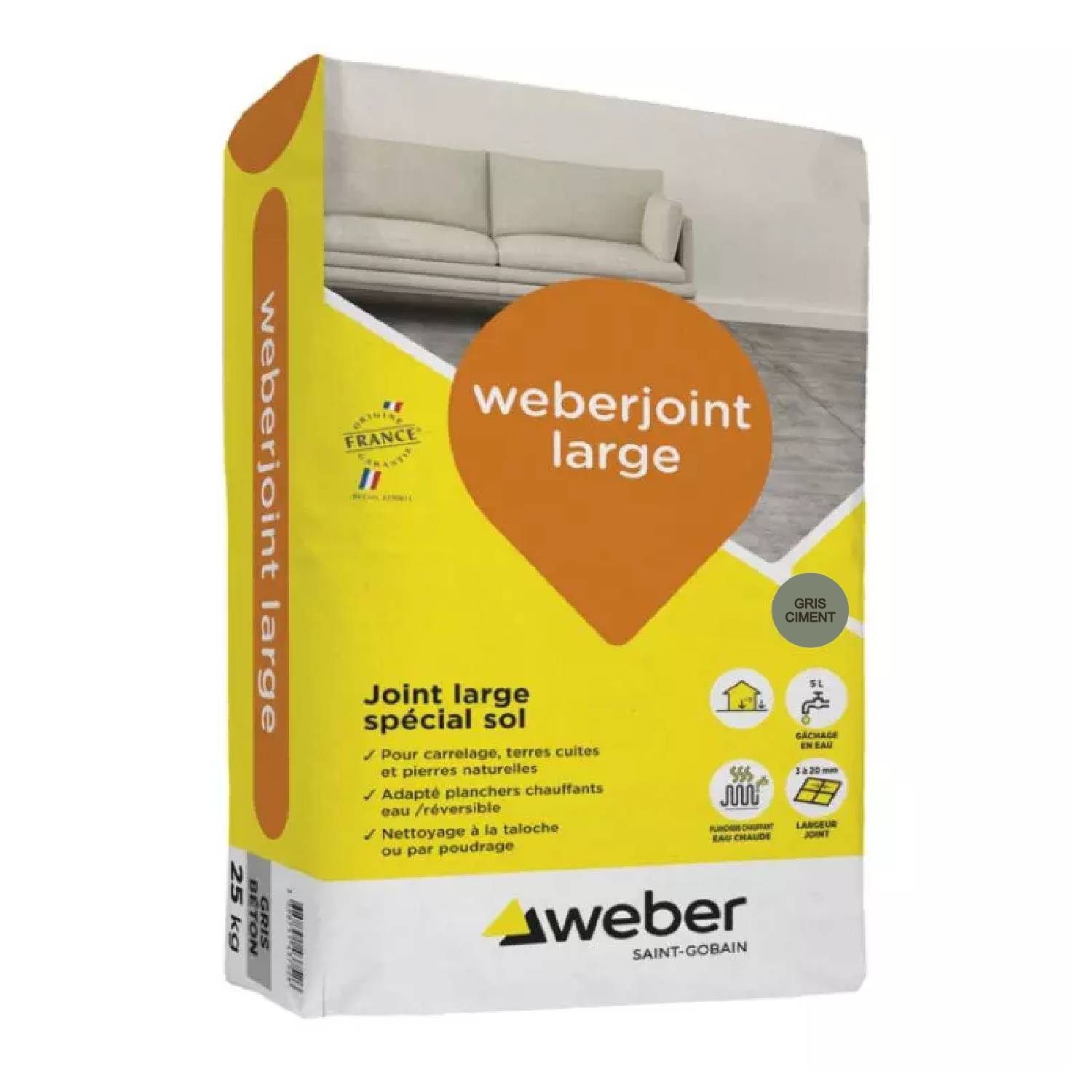 Weberjoint large gris ciment 25 kg pour carrelage sol planchers ...