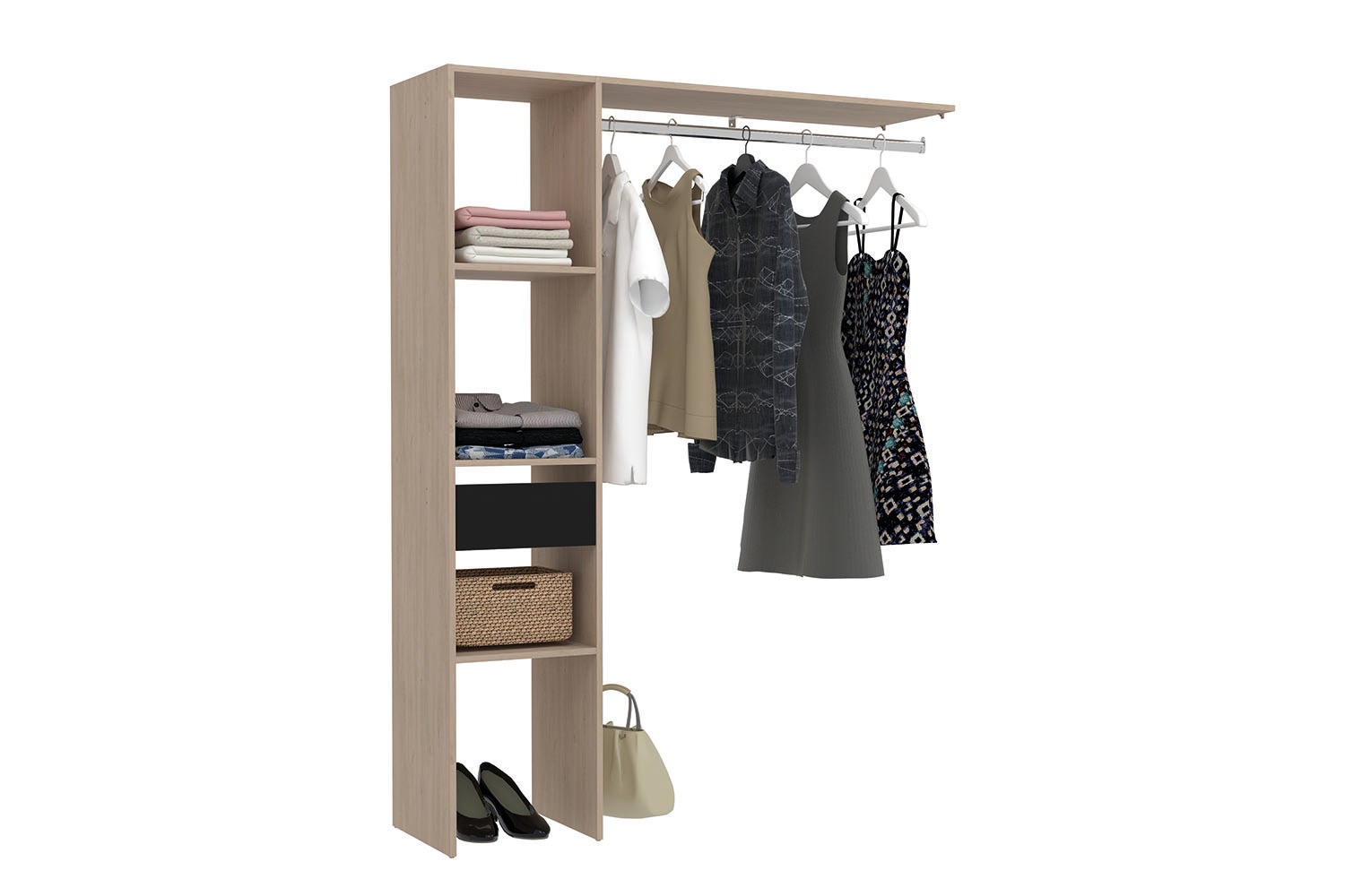 Dressing bois avec 3 étagères, 1 tiroir et une penderie : 138 x 40 x ...