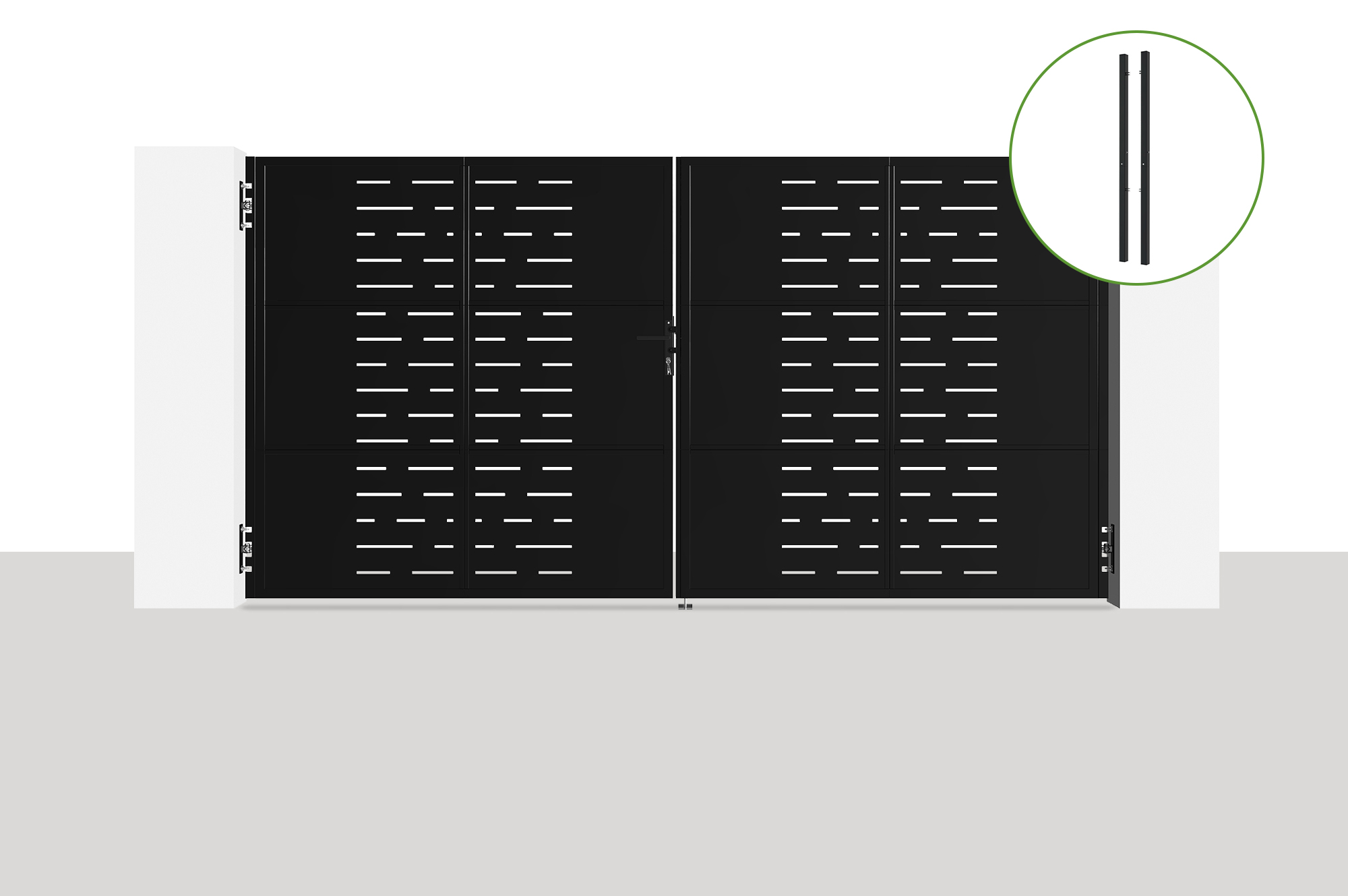 Portail battant acier 3,5M NALI ARLBERG H.180cm Noir mat + 2 poteaux acier DARIO | Leroy Merlin