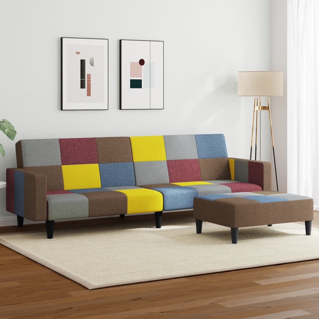 Divano Letto | Divano convertibile a 2 Posti con Poggiapiedi Patchwork ...