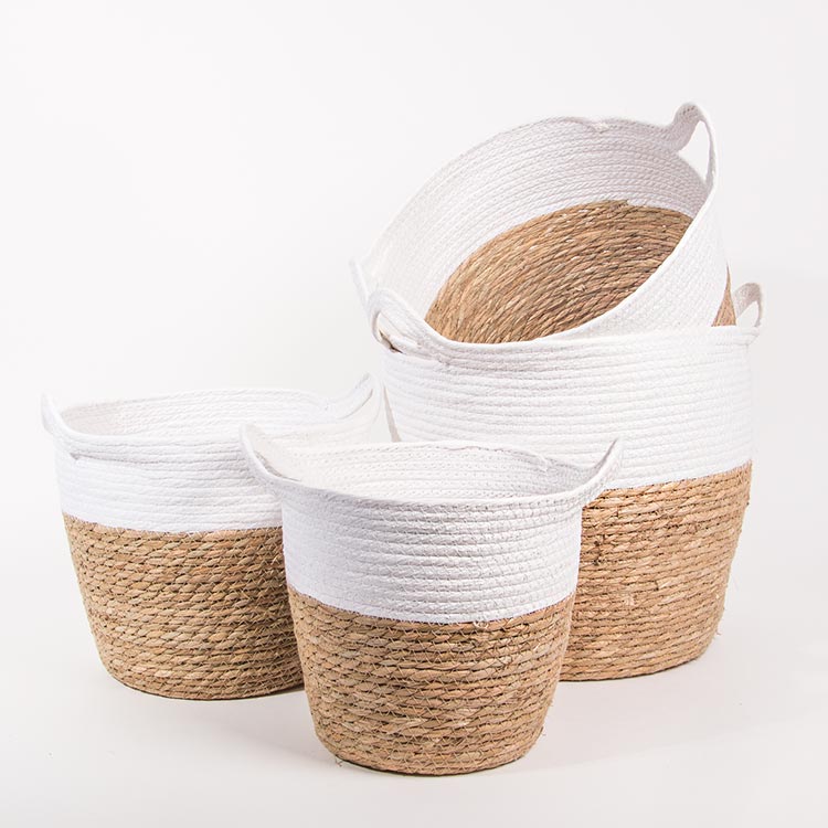 Juego de 4 Cestas con Asas CÁDIZ Blanco y Natural | Leroy Merlin