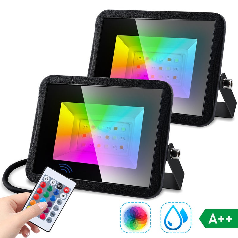 Projecteur à LED RGB Spot extérieur Dimmable Projecteur LED RGB 2x 20W ...