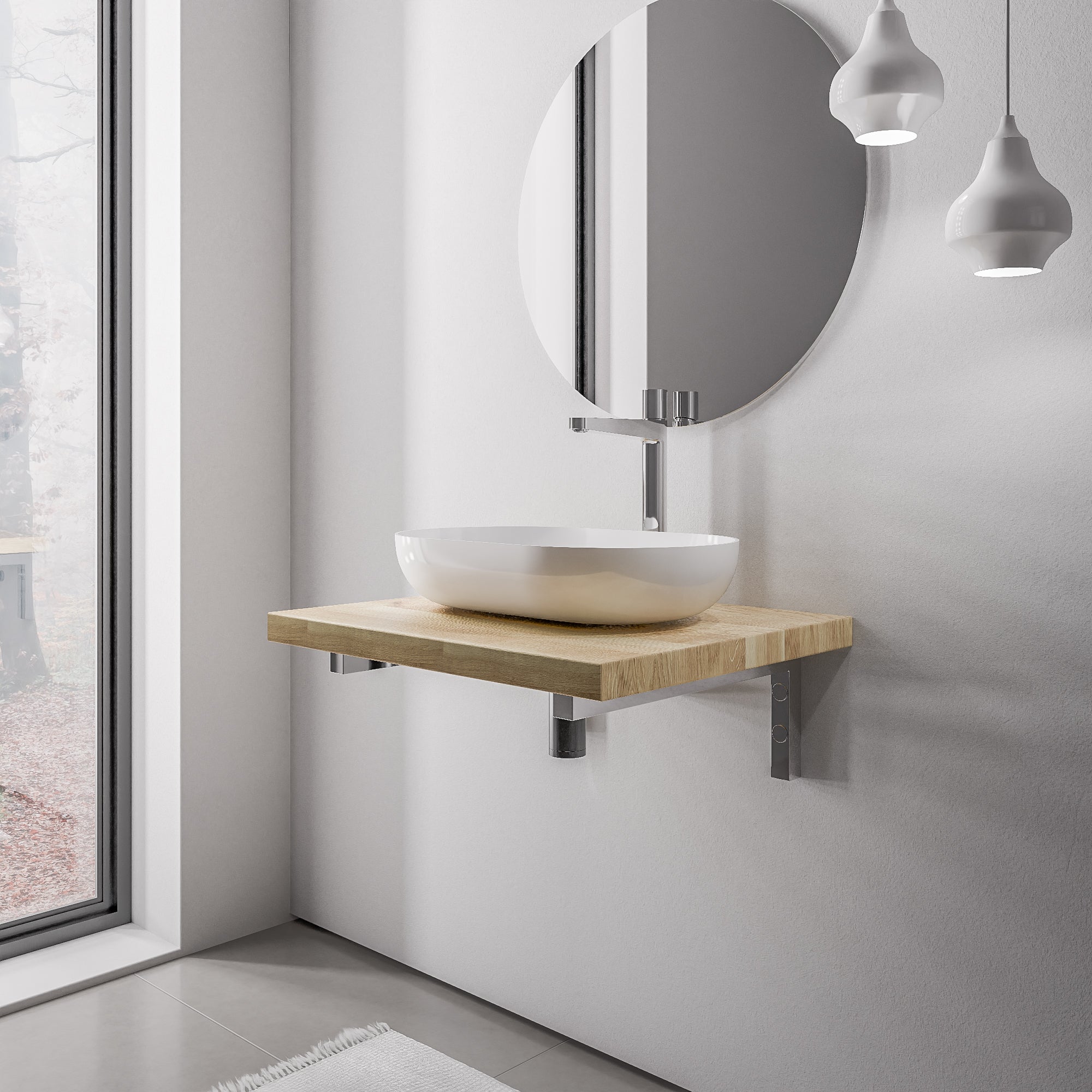 BERNSTEIN - Plan de toilette sous vasque chêne massif 60x52x7cm (LxPxH ...