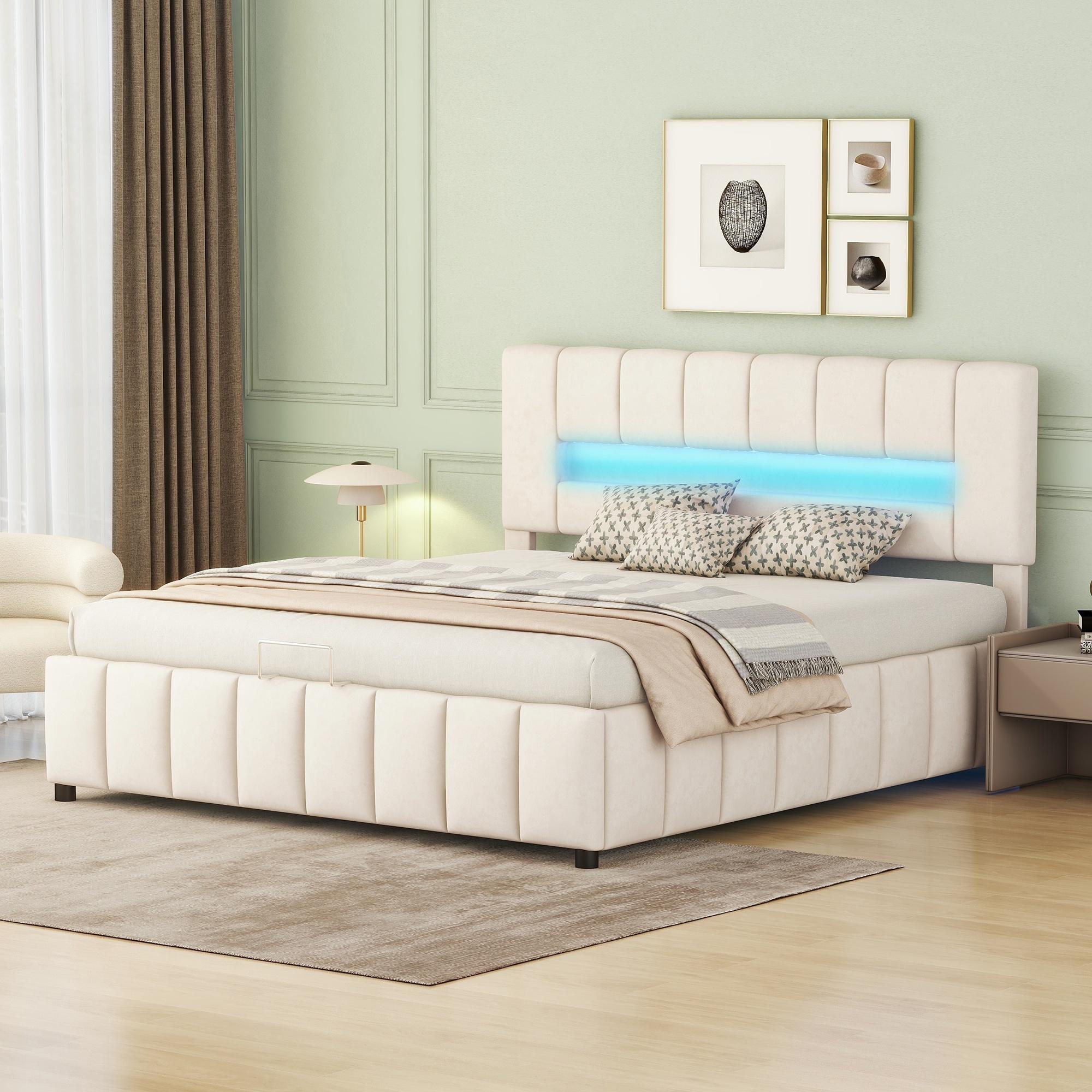 Lit Rembourré - 180 X 200 cm - Lit Plateforme Avec Éclairage Led ...