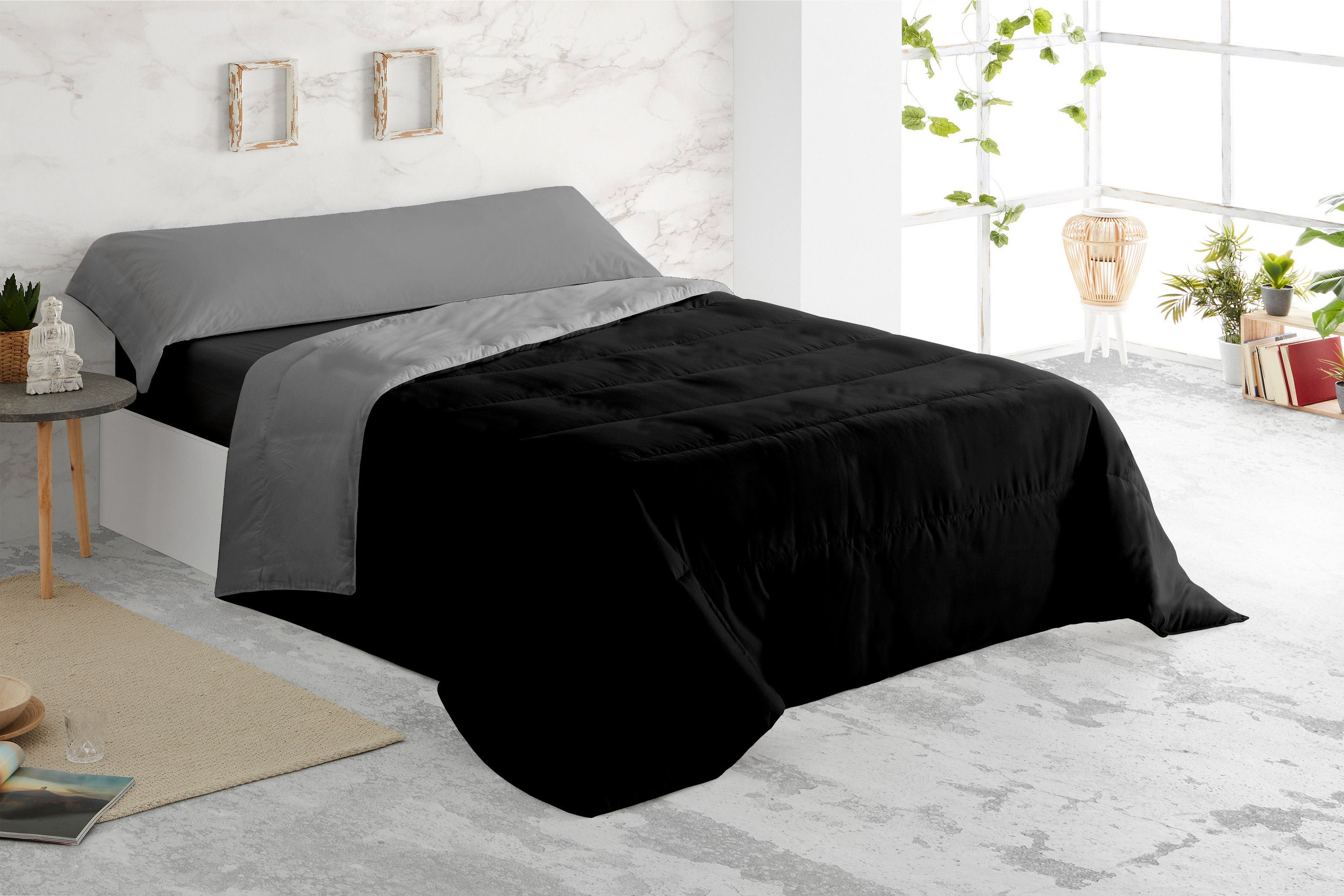 Edredón Relleno Nórdico Bicolor 280x260 cm Negro/Gris. Cama 180 cm ...
