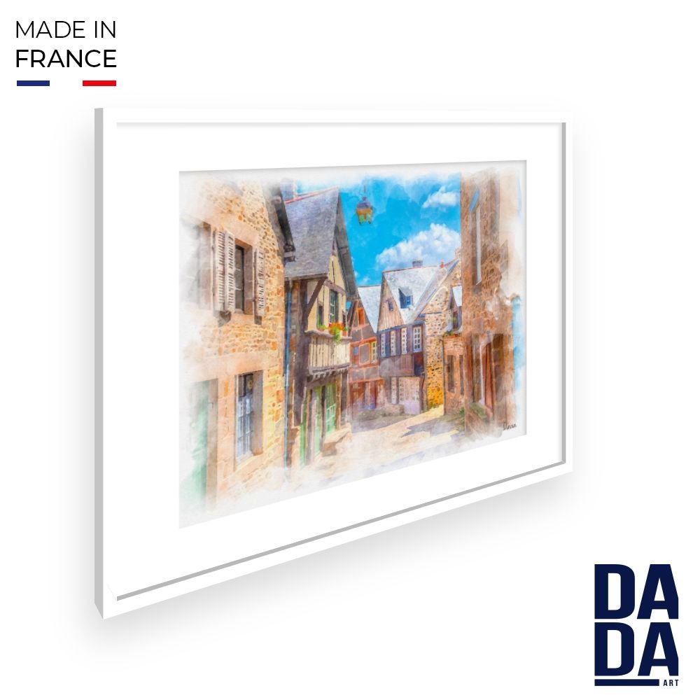 Image encadrée Rue pittoresque de Dinan / 40x50 cm / Cadre Blanc ...