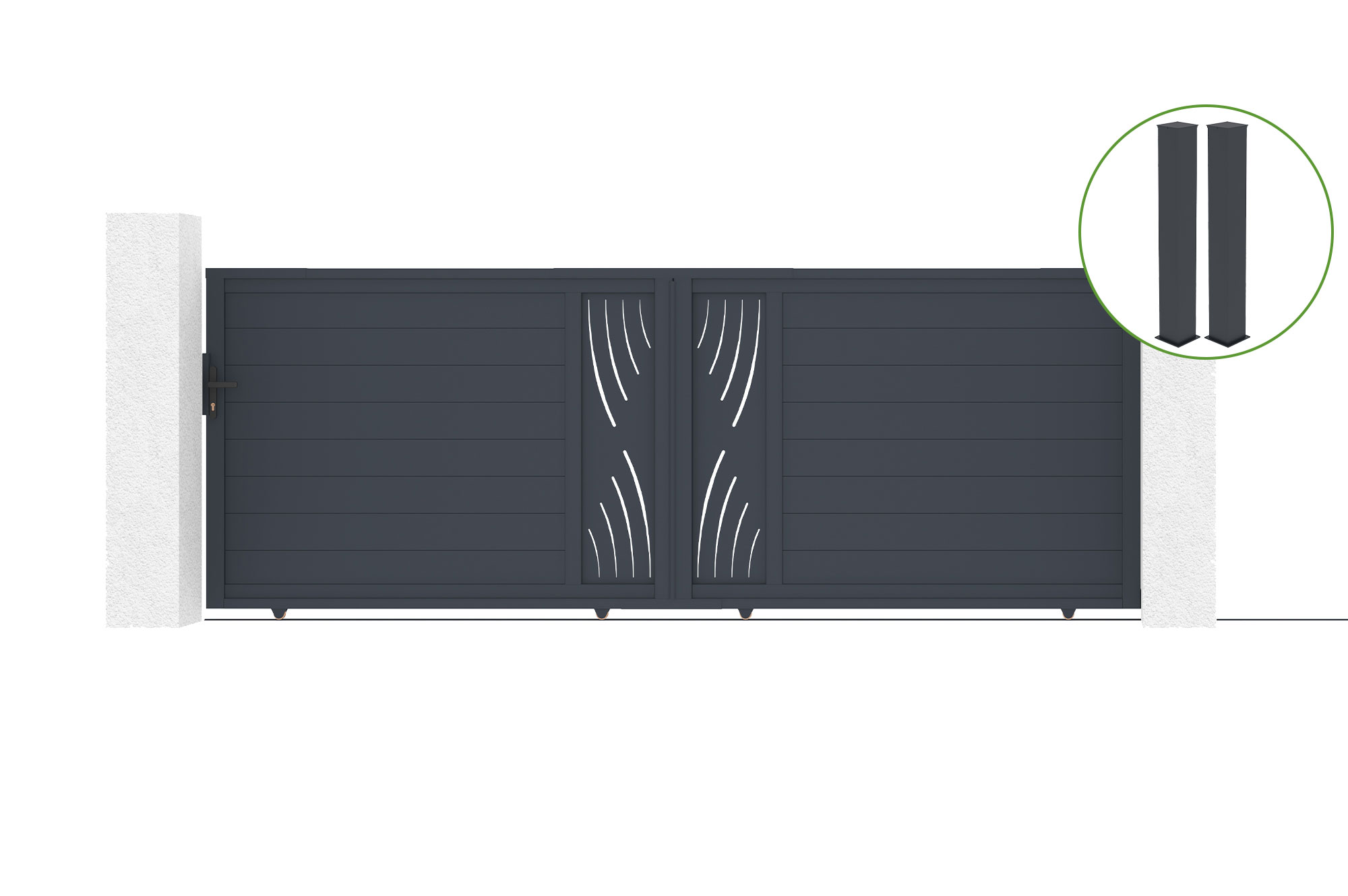 Portail coulissant 4m VELETA H.140cm alu gris + 2 poteaux 20x20cm H.166cm | Leroy Merlin