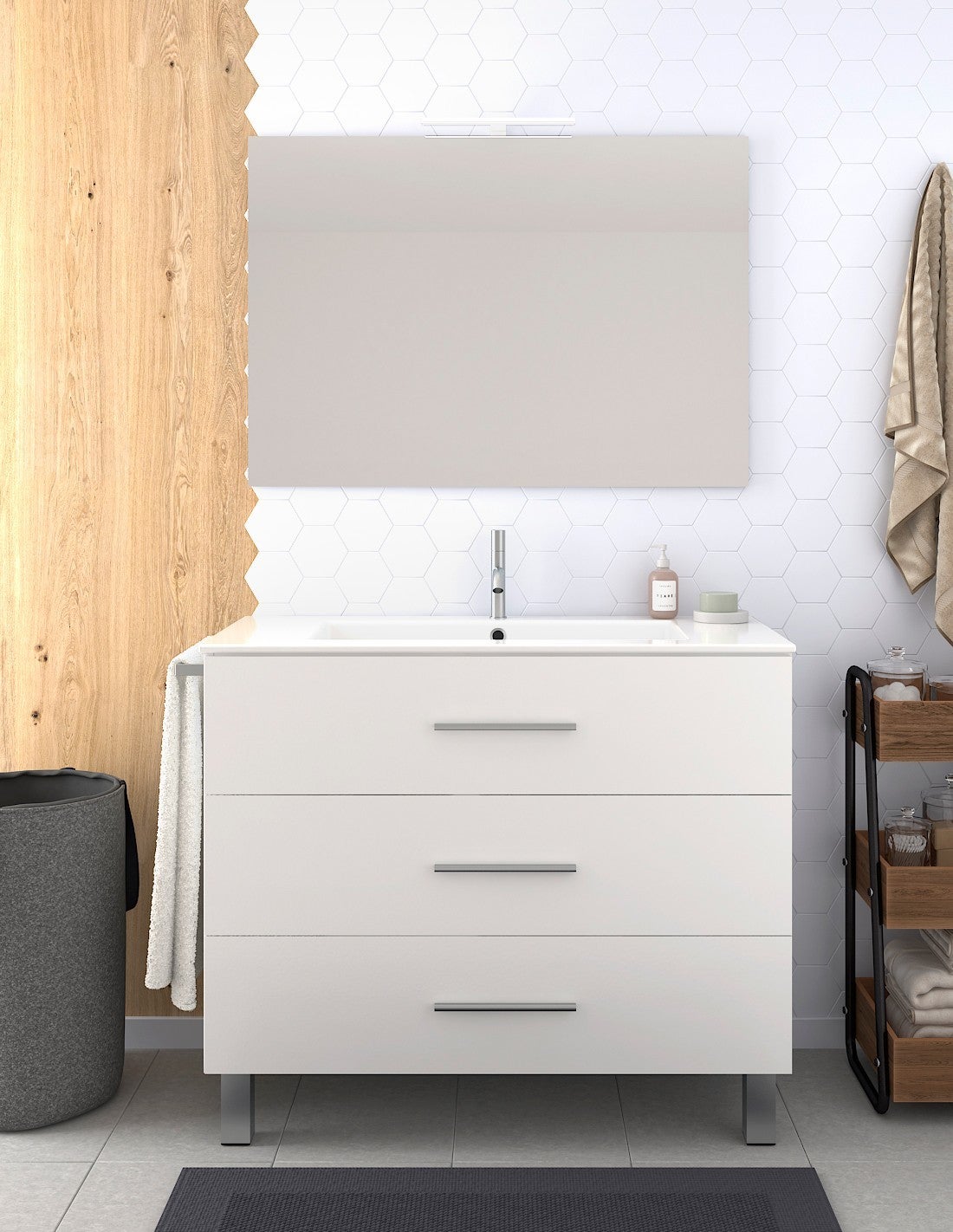 Meuble de salle de bain Ribera avec 3 tiroirs avec lavabo et miroir ...