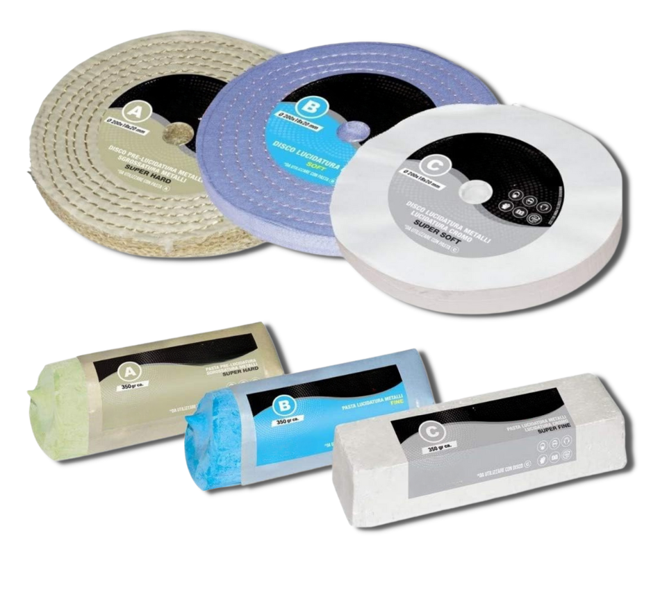 Kit Polissage Métaux 3 Disques 200 mm + 3 Pâtes Abrasives 350 g pour ...