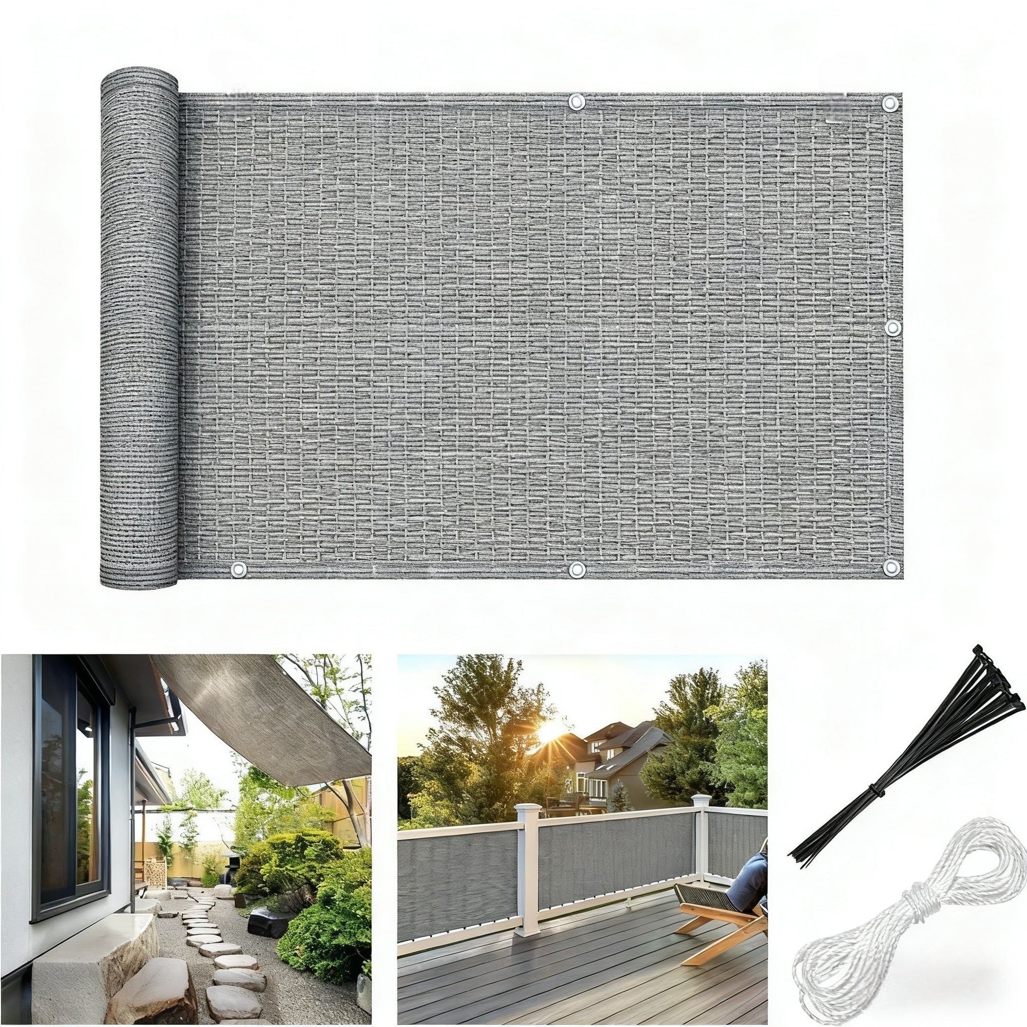 Filet d'intimité et voile d'ombrage pour balcon 0,9 x 5 m, 200 g/m², en ...