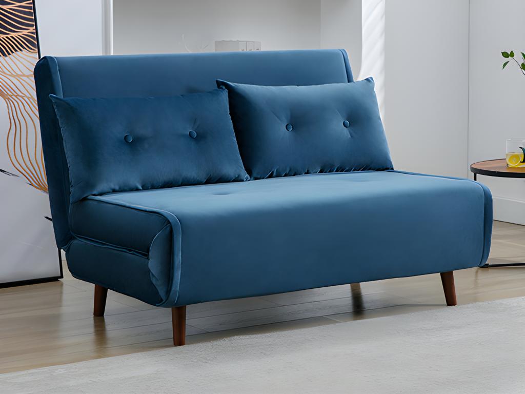 Divano letto 2 posti in Velluto Blu notte - URIBIA | Leroy Merlin