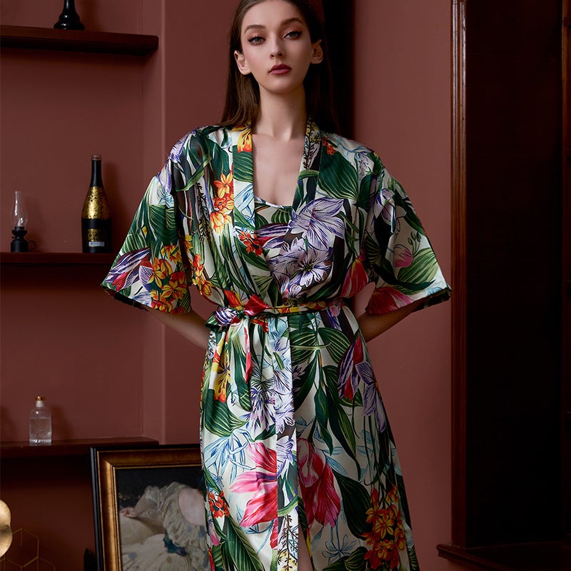 Peignoir femme, peignoir en soie glacée imprimé, taille unique | Leroy ...