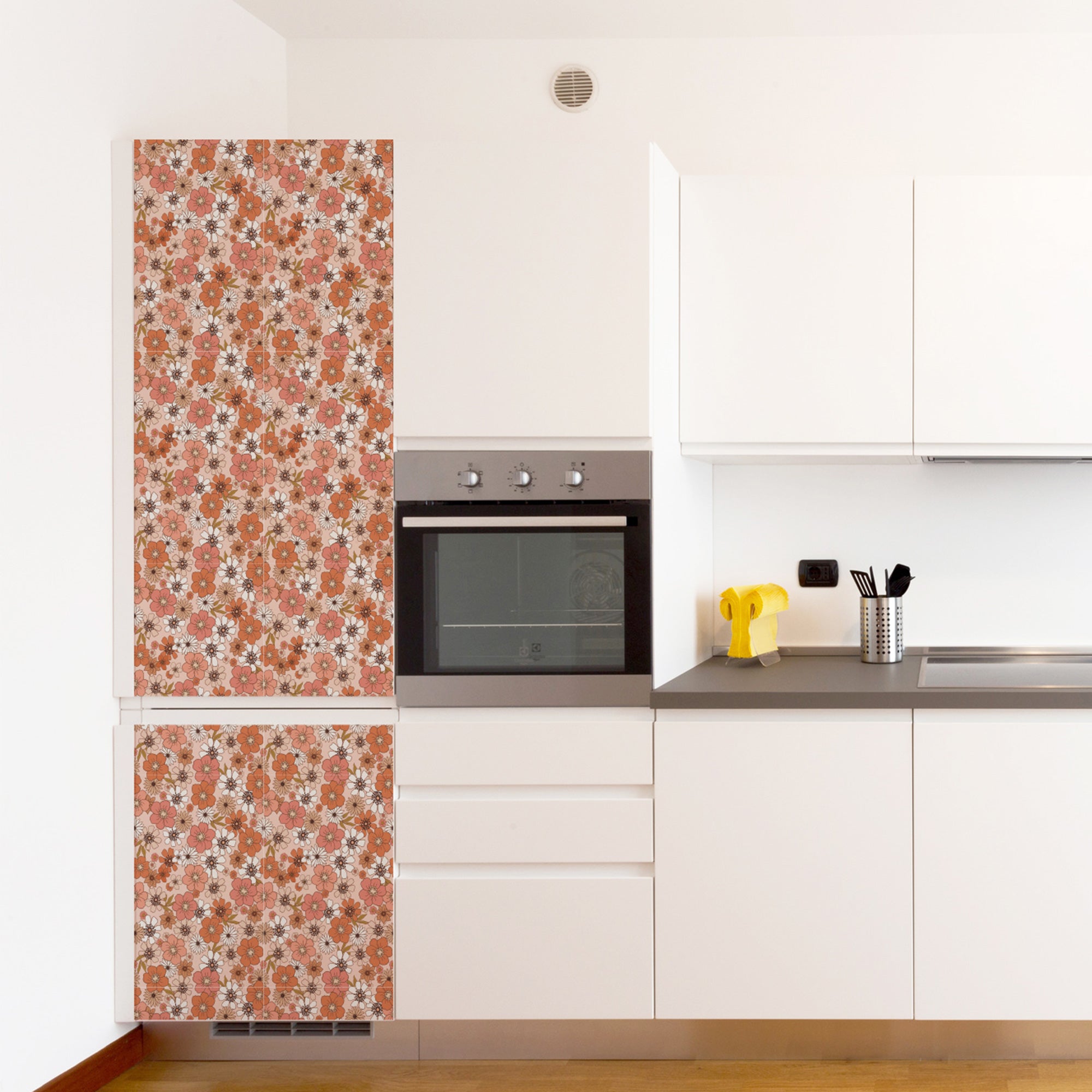 Sticker réfrigérateur et lave vaisselle, fleurs seventies Rose, 180 cm X 59,5 cm | Leroy Merlin