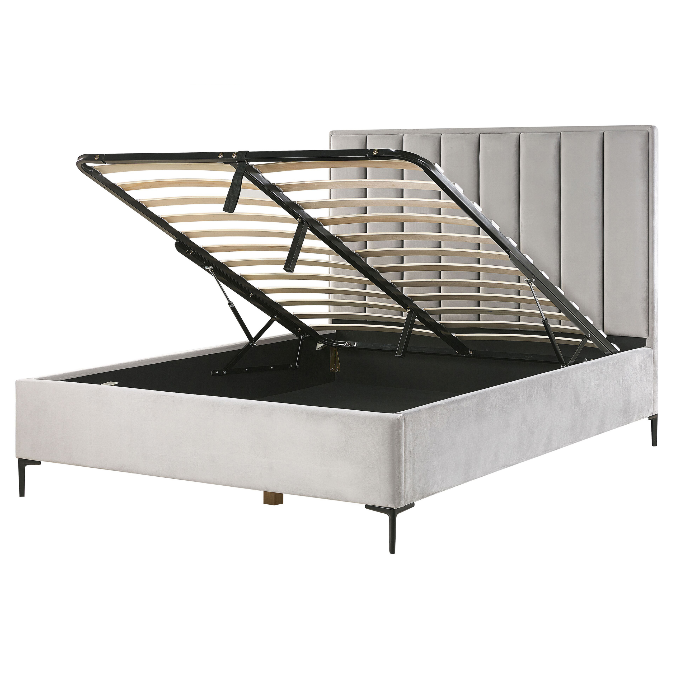 Lit ottoman Velours SEZANNE 160 x 200 cm Gris clair | Leroy Merlin