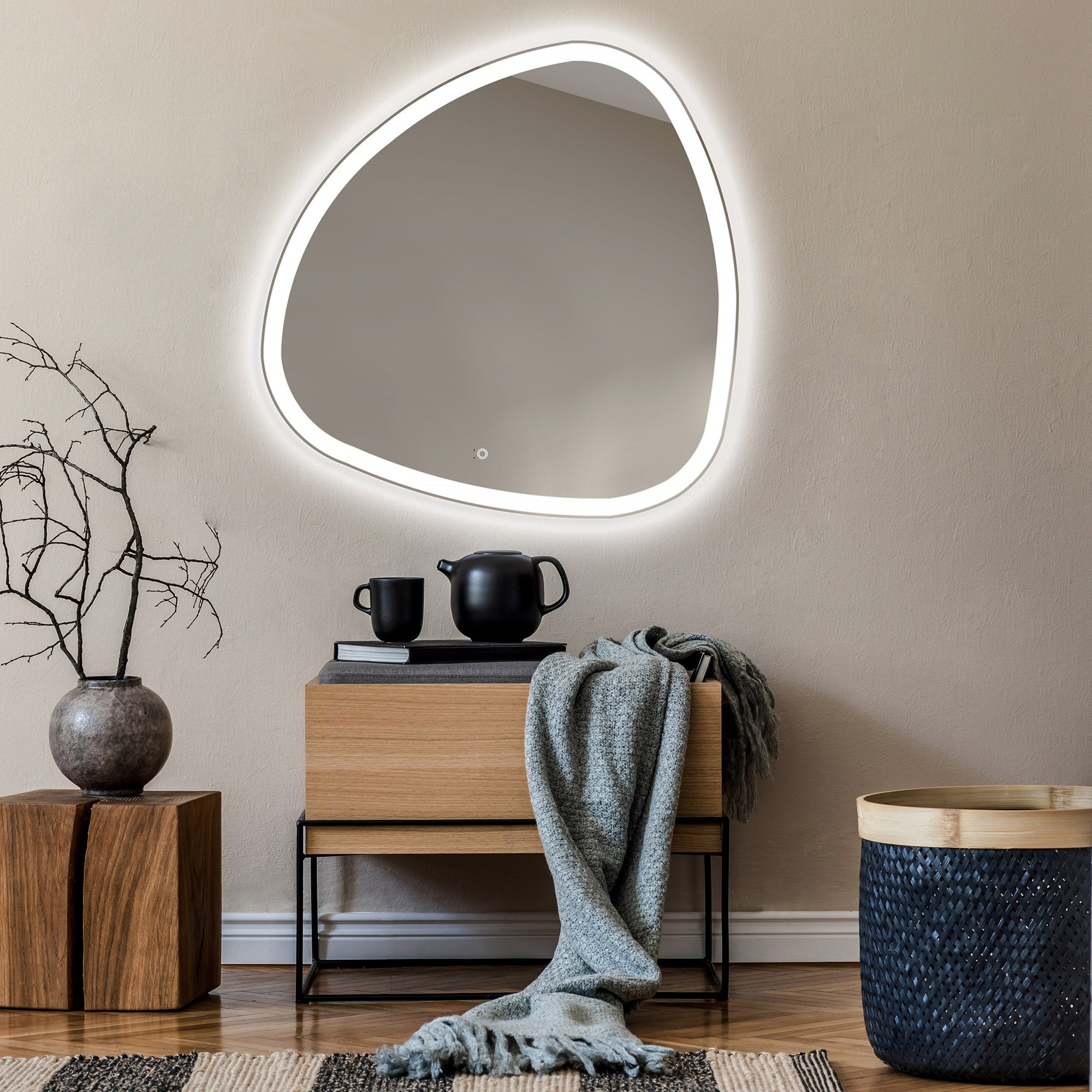 Miroir de salle de bain lumineux - Miroir 94x94cm asymétrique - Miroir LED salle de bain ...