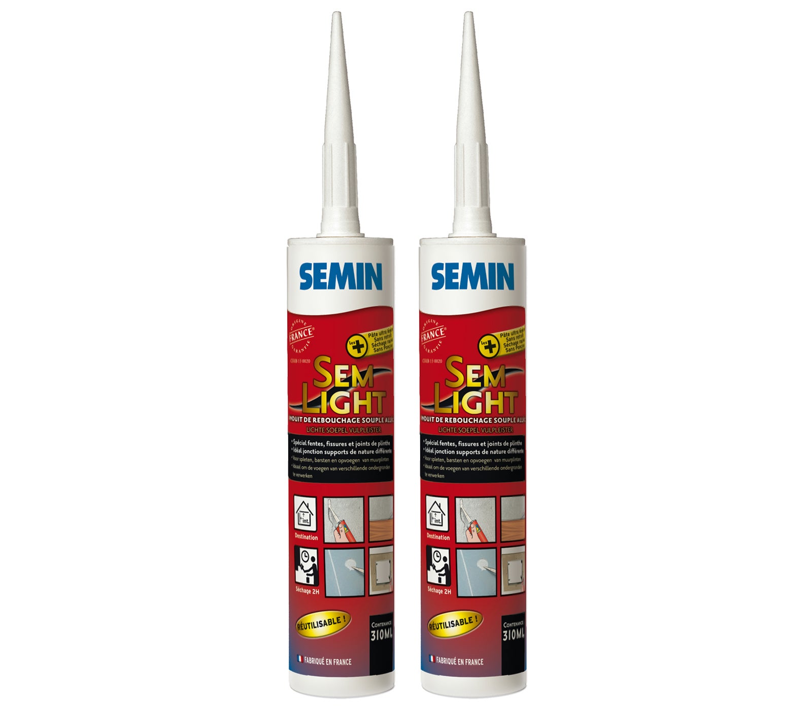 Semin - Enduit de Rebouchage Allégé - Sem-Light - Trous et Fissures ...