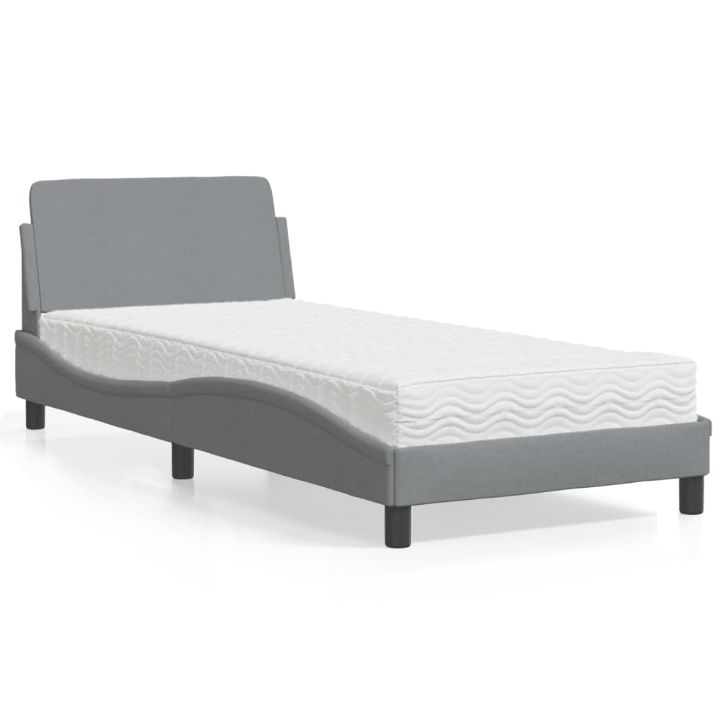 Cama individual | Cama para adultos | Cama con colchón tela gris claro ...