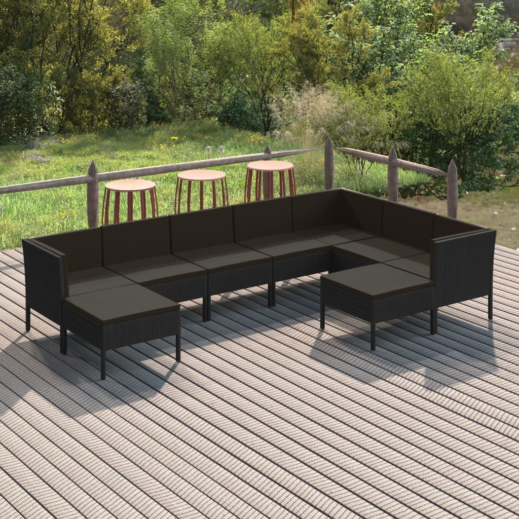 Set de muebles de jardín 9 pzas cojines ratán sintético negro | Leroy ...