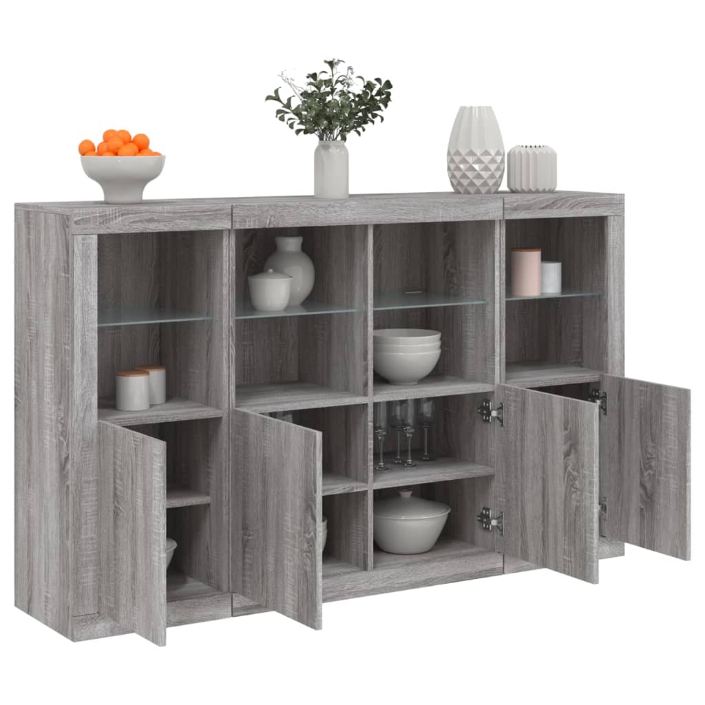 Buffets avec lumières LED 3 pcs sonoma gris bois d'ingénierie | Leroy ...