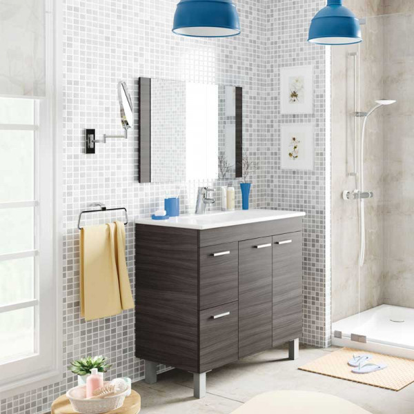 Meuble sous vasque 2 portes 2 tiroirs Gris + vasque 80 cm - KAVATI ...