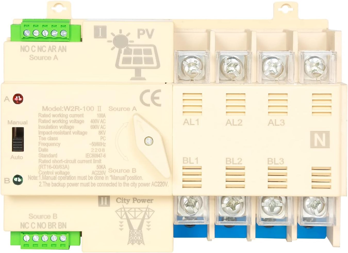 Commutateur de Transfert Automatique 63A - Commutateur Photovoltaïque 4P 220V Rail DIN ...