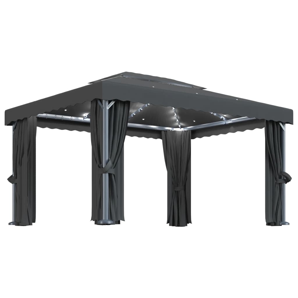 Tonnelle avec rideau et bande lumineuse LED, aluminium anthracite, 4x3 ...
