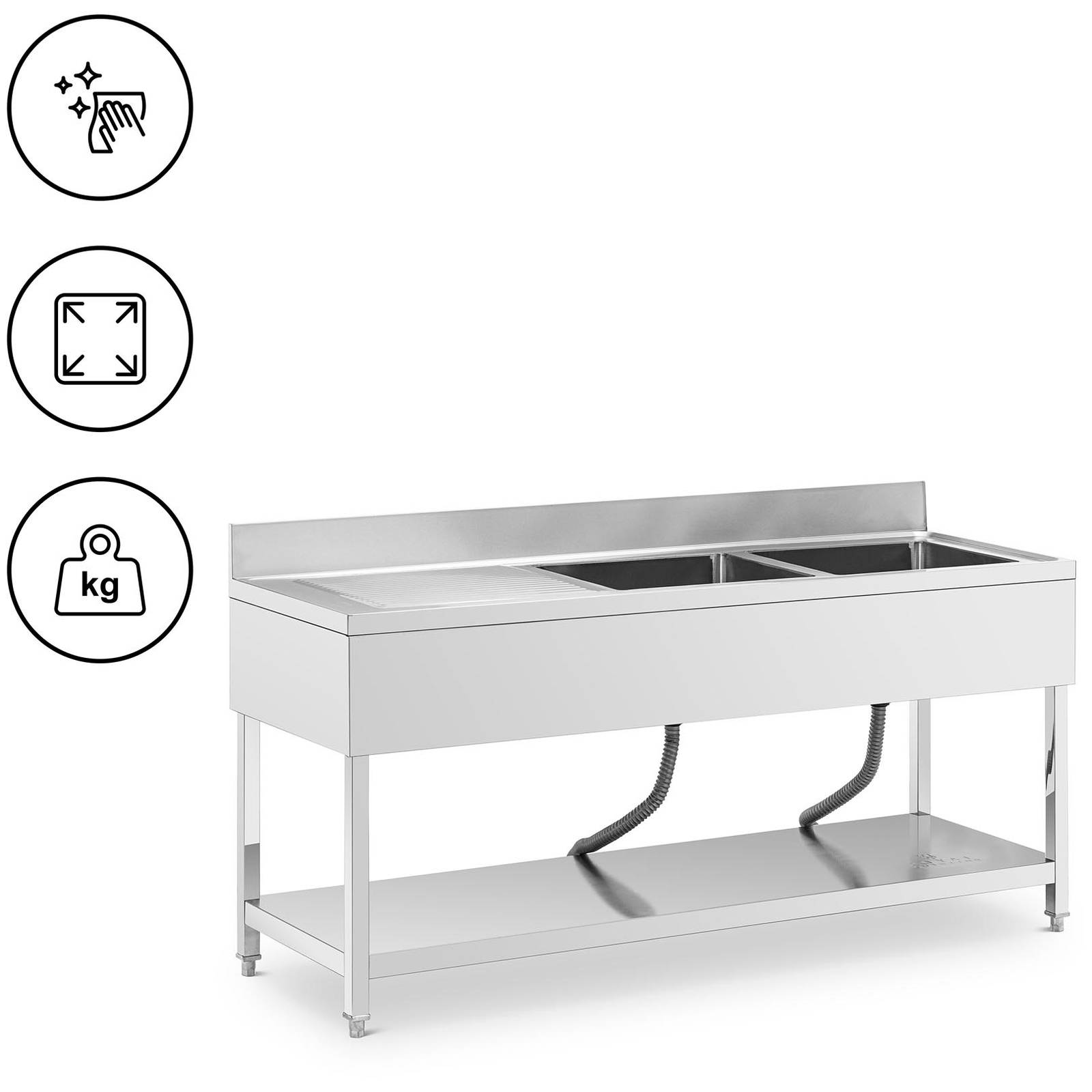 Plonge inox - Royal Catering - Dimensions du table : 180 x 60 x 97 cm ...
