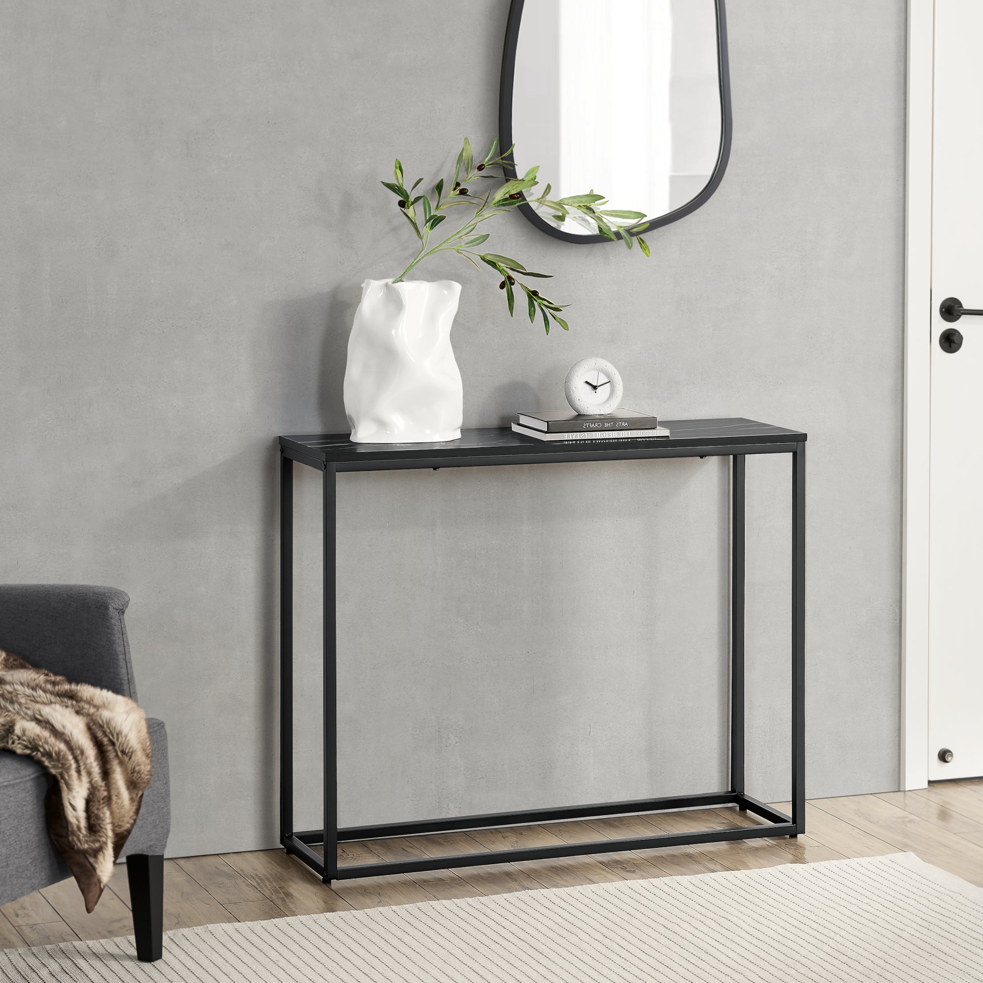 Table console Kittilä 80 x 100 x 30 cm noir et imitation marbre [en ...