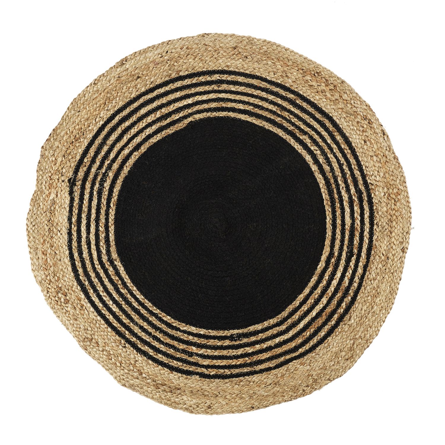 Tapis rond en Jute et coton - Imprimé Noir - Diamètre 90 cm | Leroy Merlin