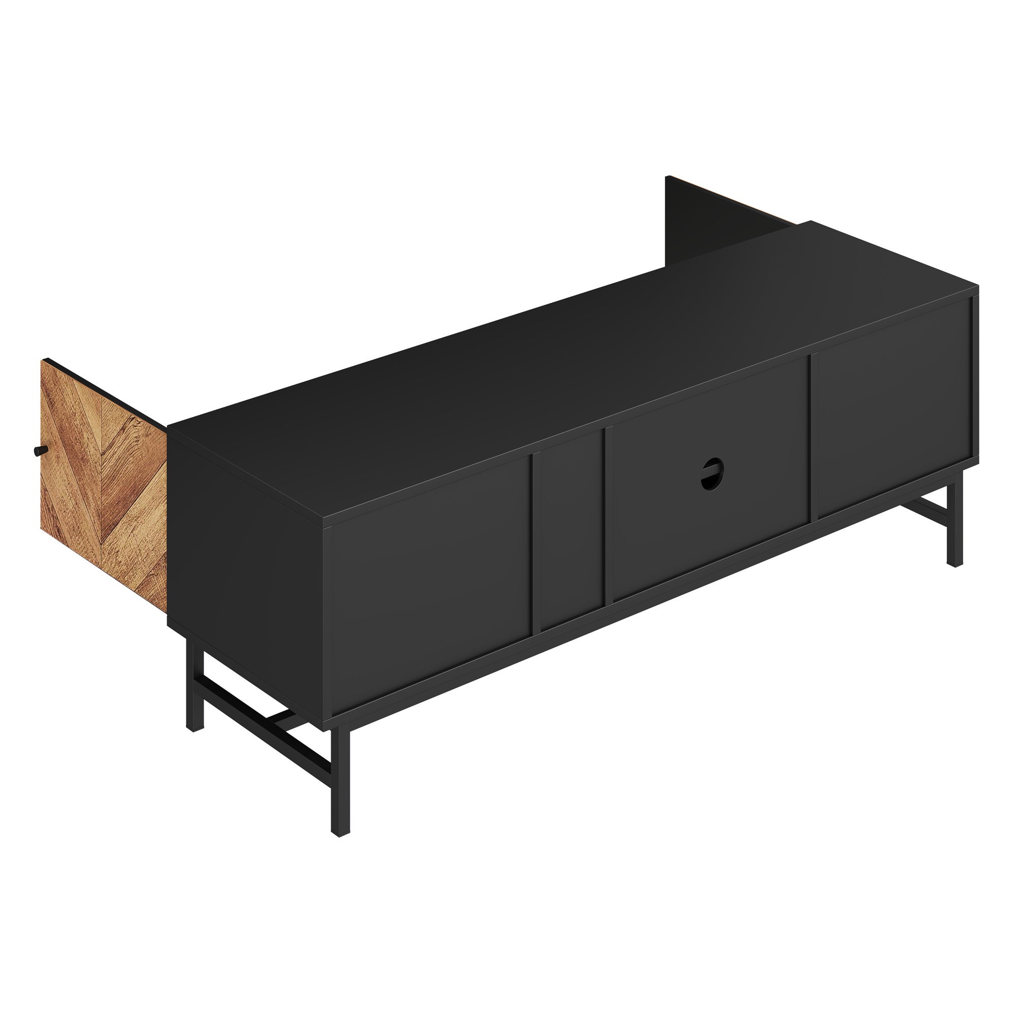 Mueble TV 150 X 38 X 55 cm con 2 puertas, compartimentos abiertos, en ...