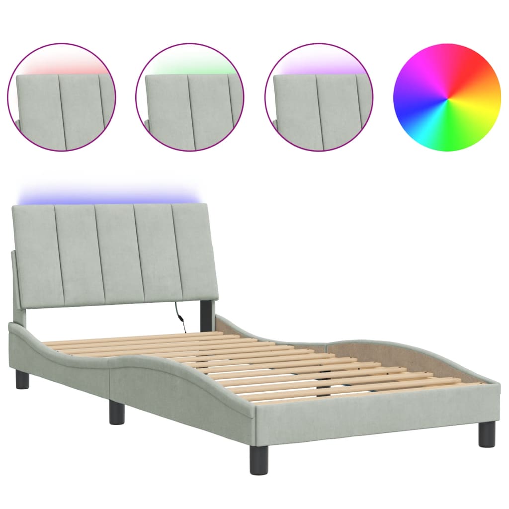 Estructura cama con luces LED terciopelo gris claro 100x200 cm | Leroy ...