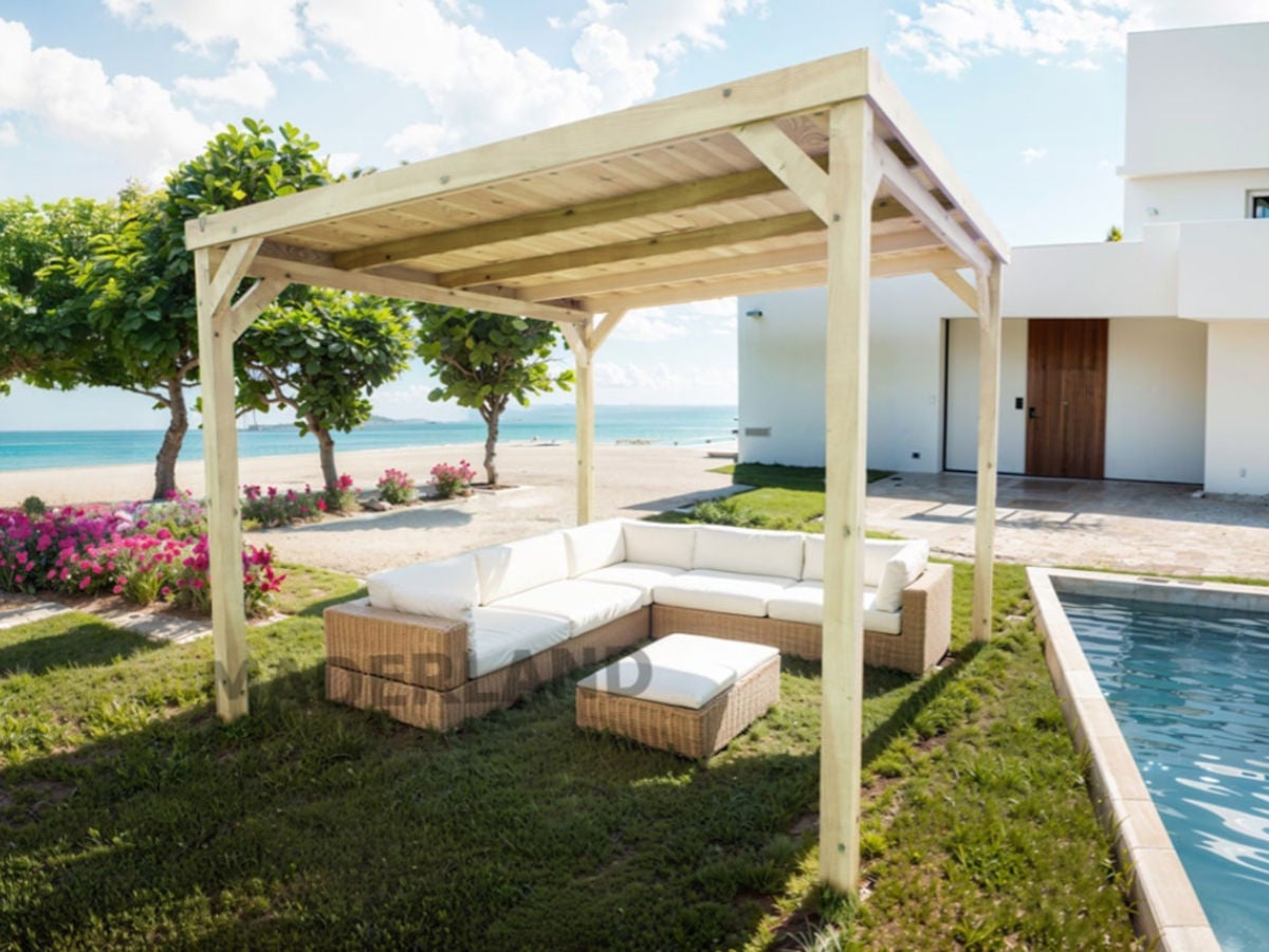 Pérgola con techo BILBAO • 600x300 cm • tratada • muy resistente ...