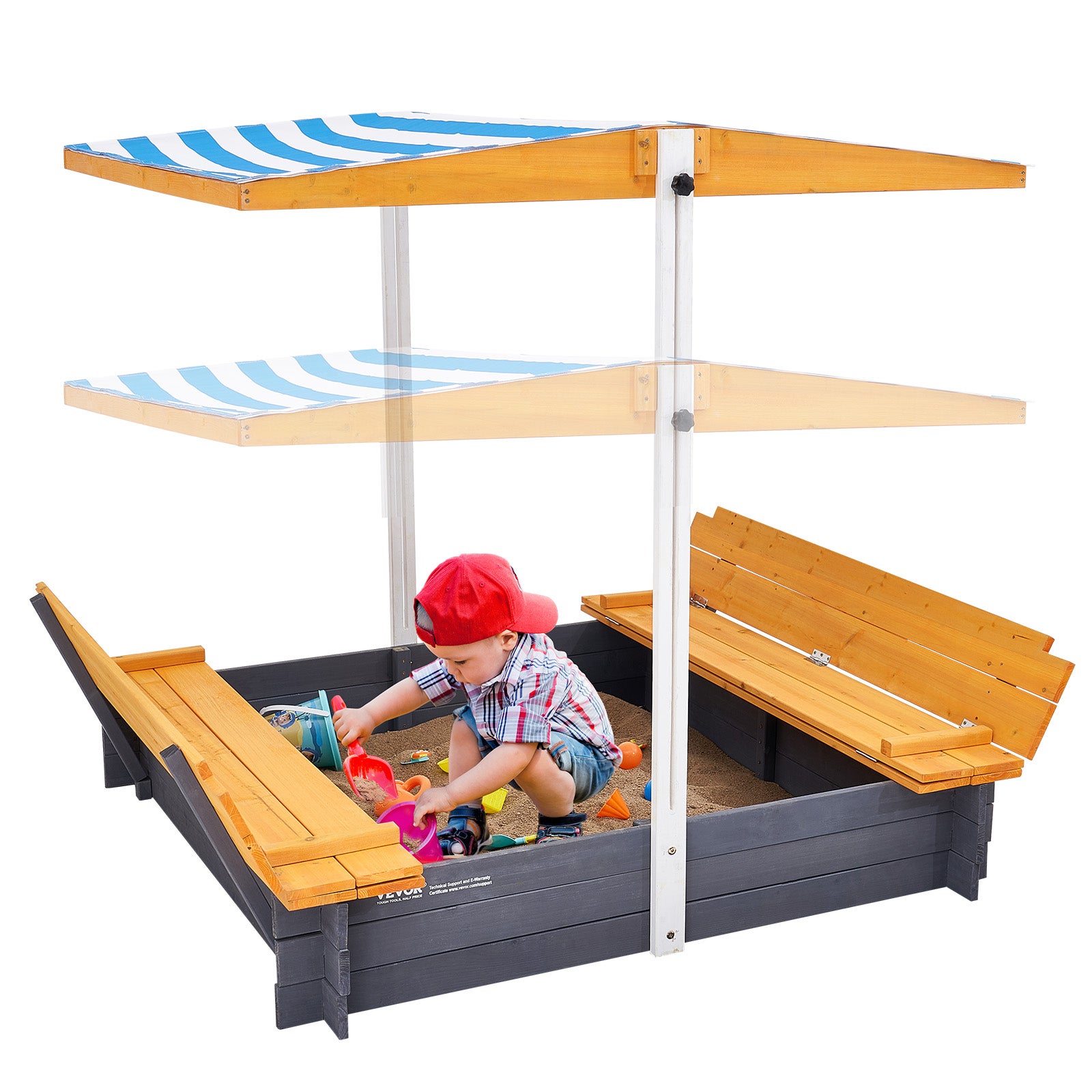 Bac à sable VEVOR en bois naturel avec auvent 1455 x 1200 x 1200 mm ...