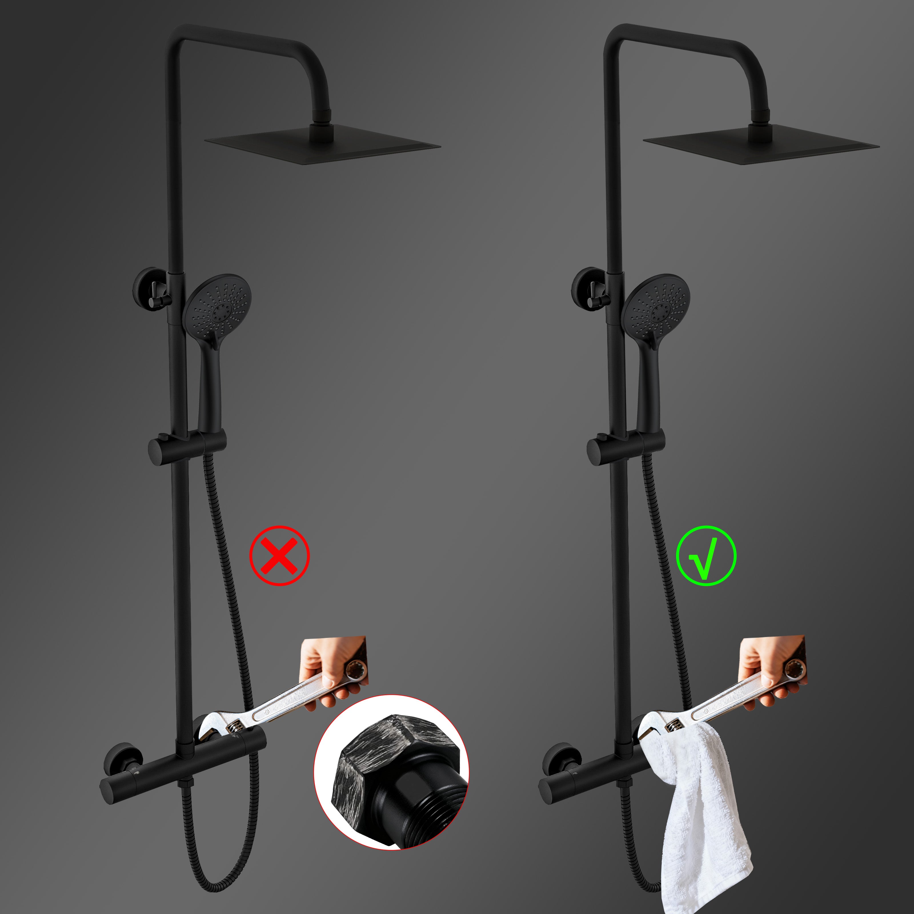 Colonne doccia nero, soffione doccia quadrato 20x20cm acciaio inox ...