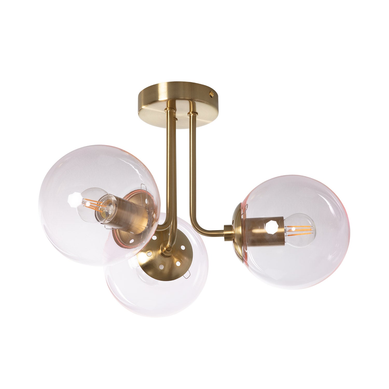 Ledkia Lámpara de Techo Metal y Cristal Moonlight Brass 3 Focos Rosa ...