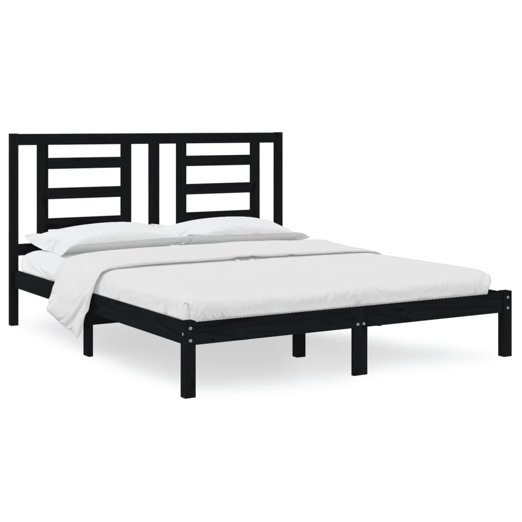 Lit double | Lit adulte | Cadre de lit Noir Bois de pin massif 160x200 ...